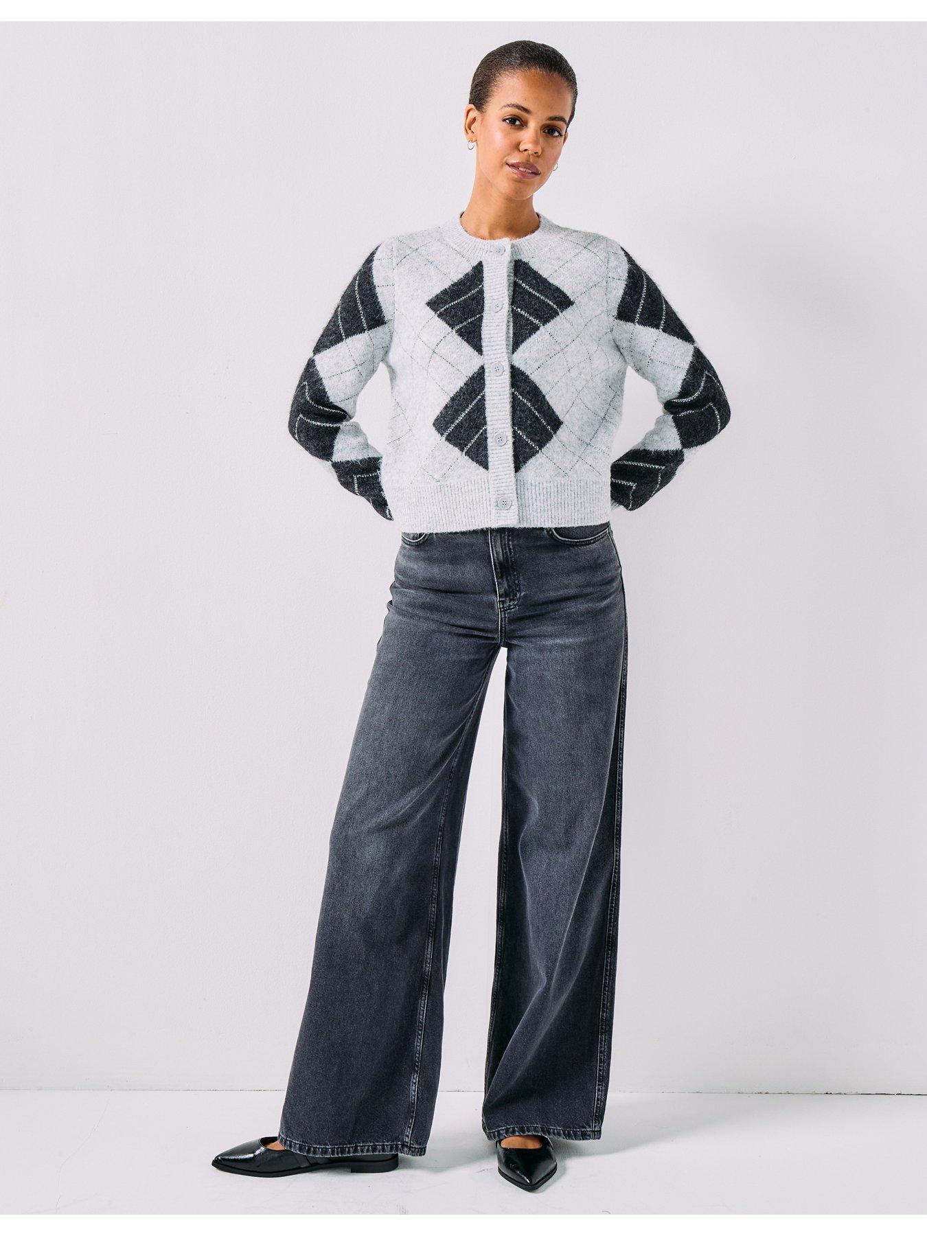 Vero Moda Diamond Print Crew Neck Cardigan - Grey | Very Ireland