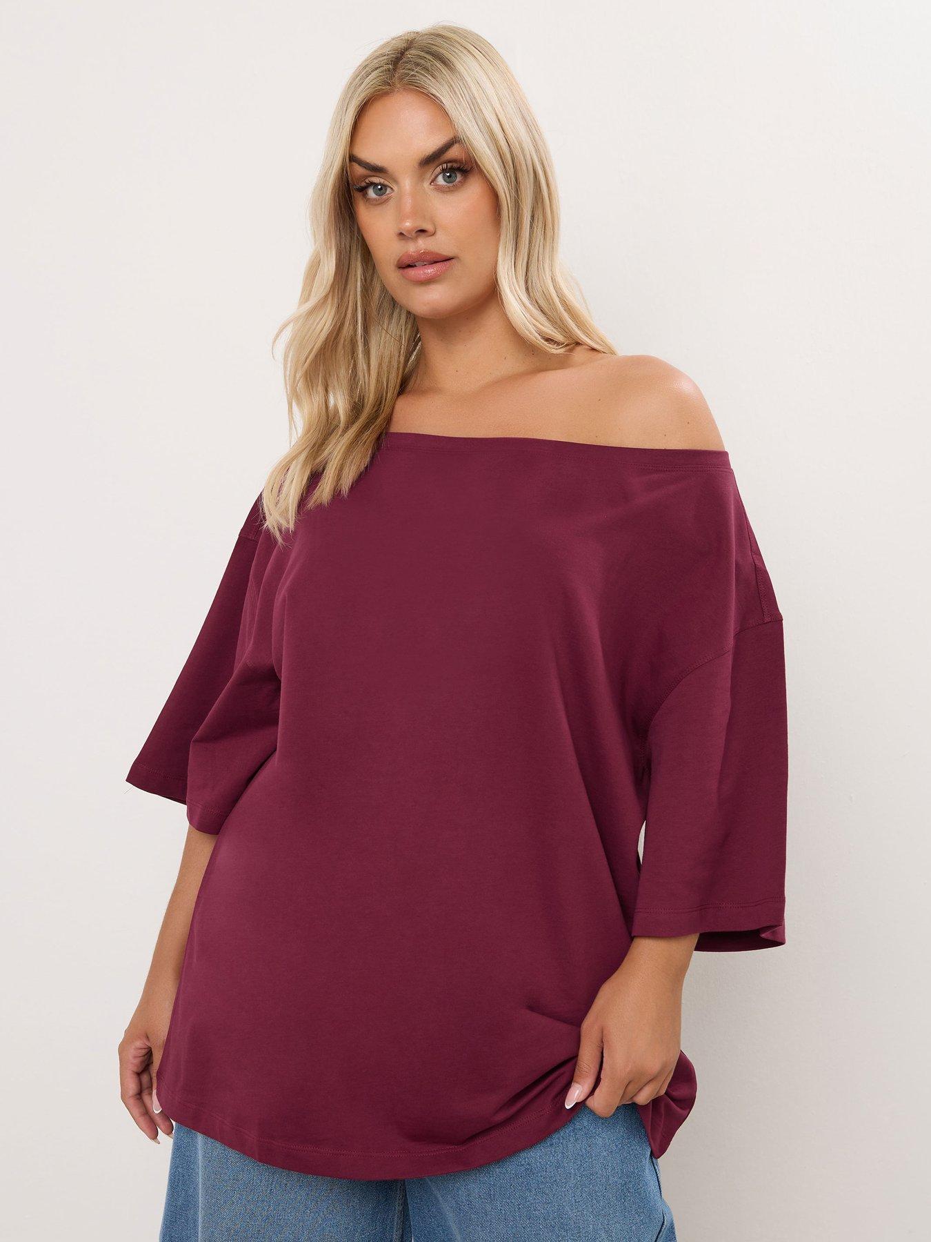 Yours Curve Slash Neck T-Shirt - Red | Very Ireland