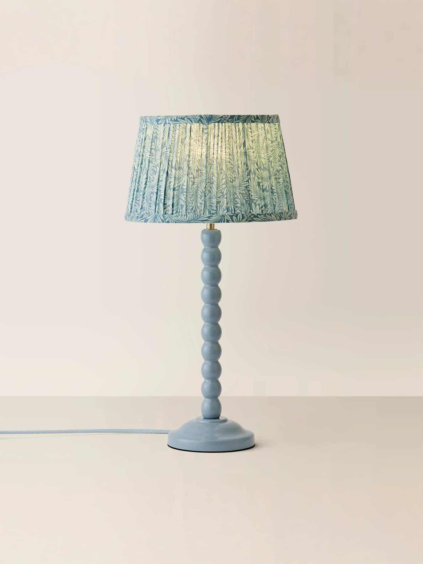 ValueLights Bobbin Blue Bobble Table Lamp With Leaf Pleated Tapered ...