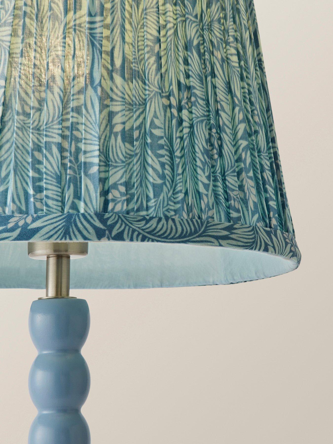 ValueLights Bobbin Blue Bobble Table Lamp With Leaf Pleated Tapered ...