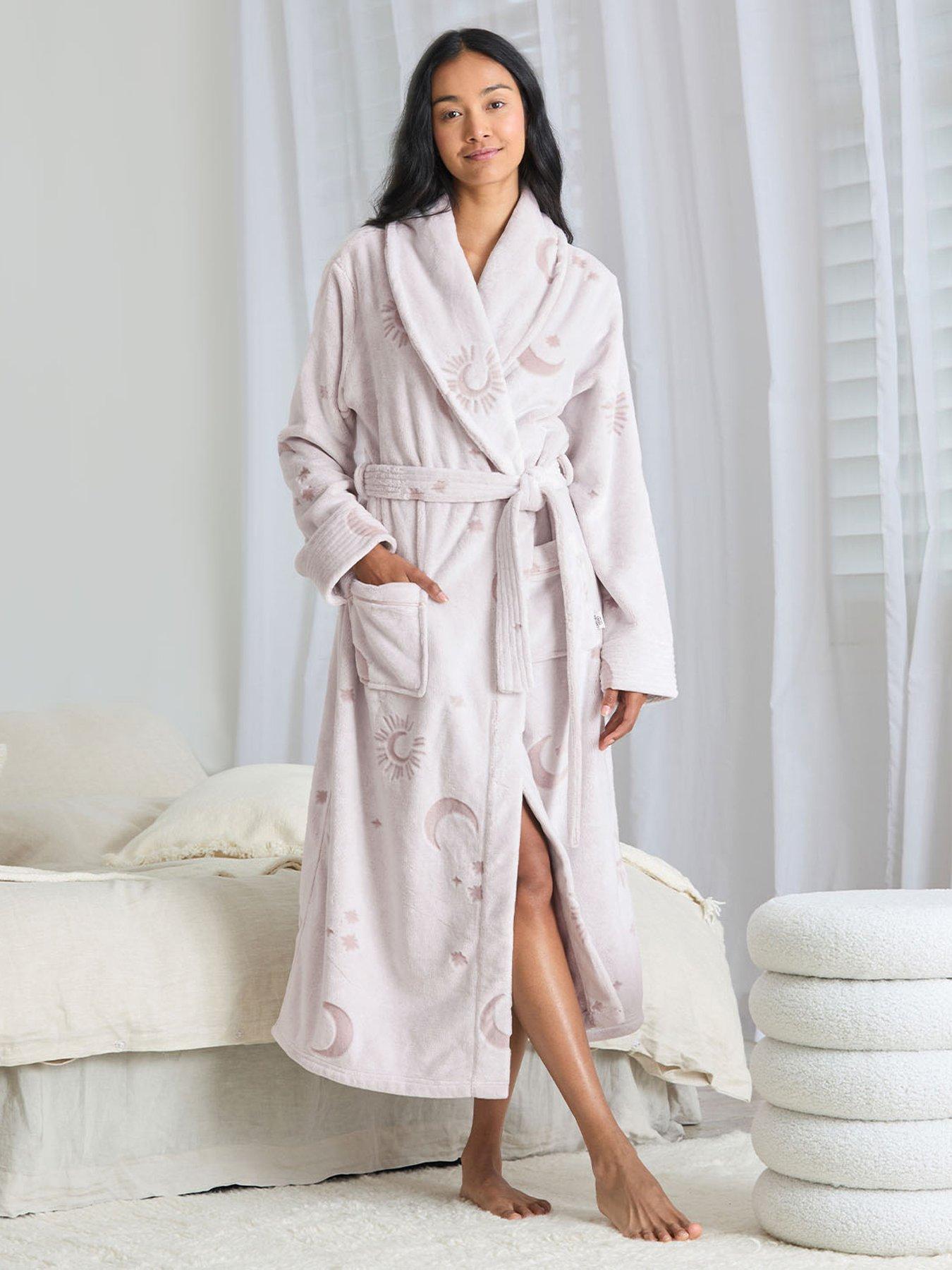 CHELSEA PEERS Shaul Maxi Dressing Gown In Burnout Fleece - Beige | Very ...