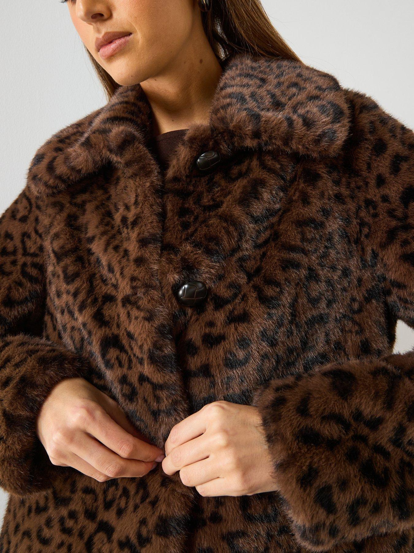 Mango Faux Fur Leopard Print Coat - Brown | Very Ireland