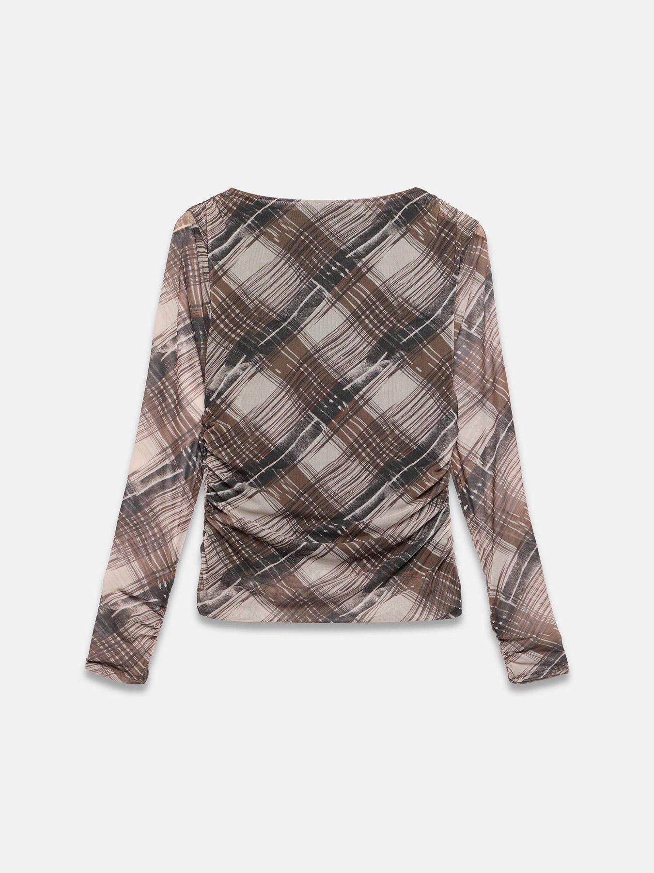 Mint Velvet Check Print Mesh Top - Brown | Very Ireland