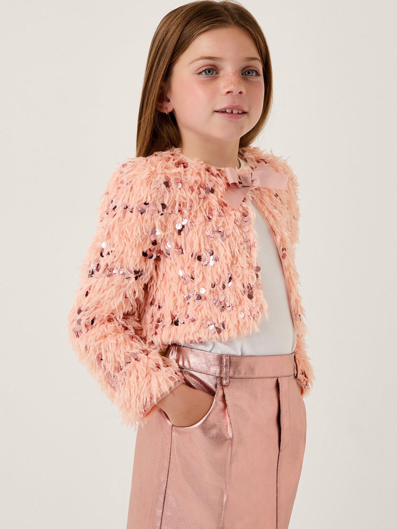 Monsoon Girls Feather Sequin Bow Jacket - Pink | Very Ireland