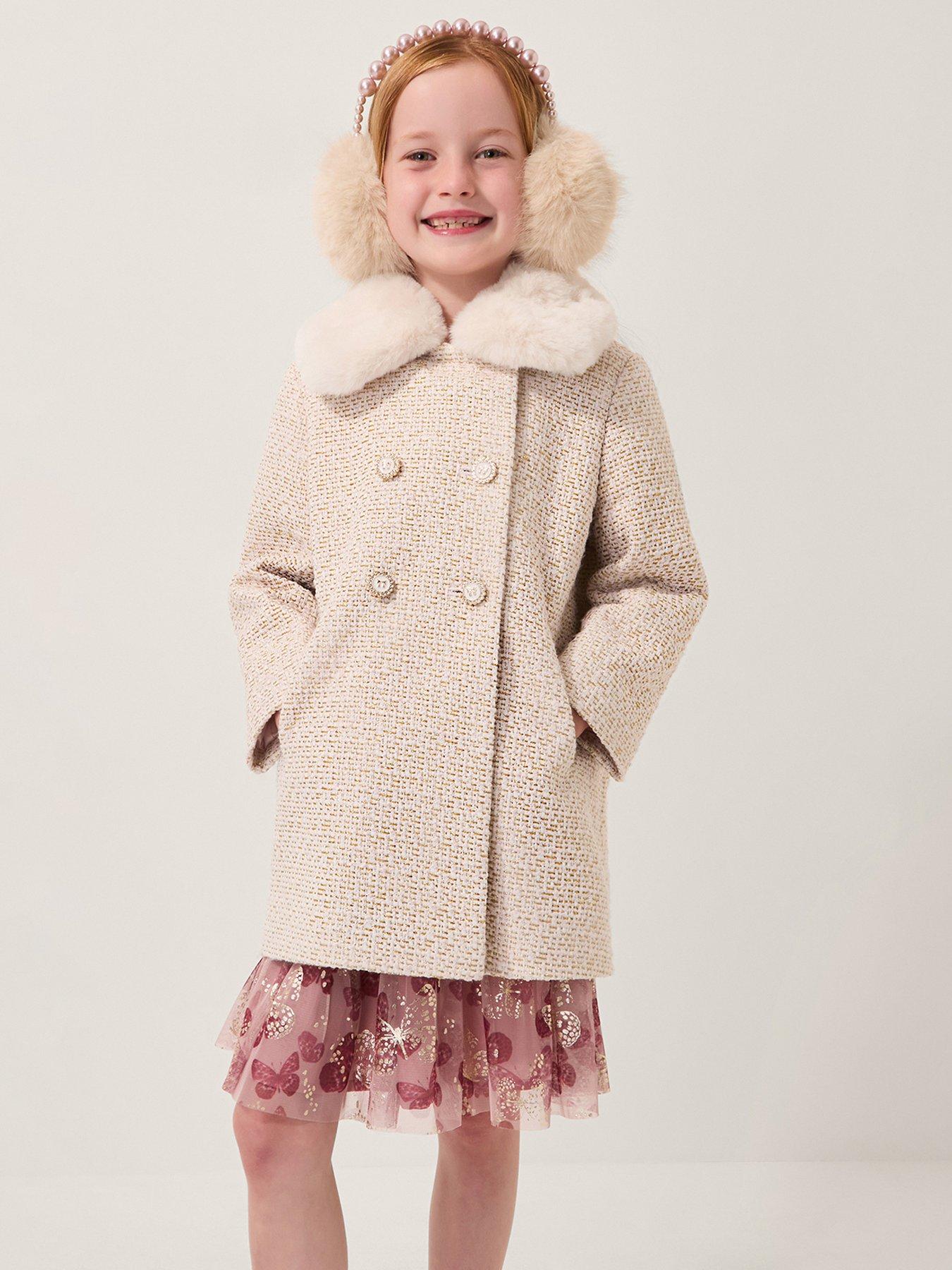 Monsoon Girls Detachable Collar Tweed Coat - Cream | Very Ireland
