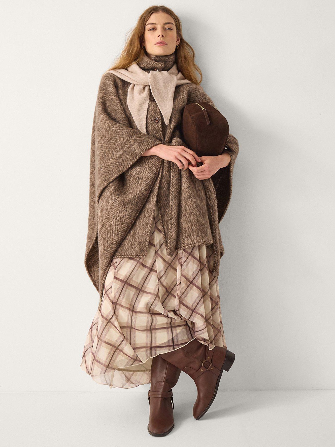 Monsoon Cara Herringbone Knit Cape - Brown | Very Ireland