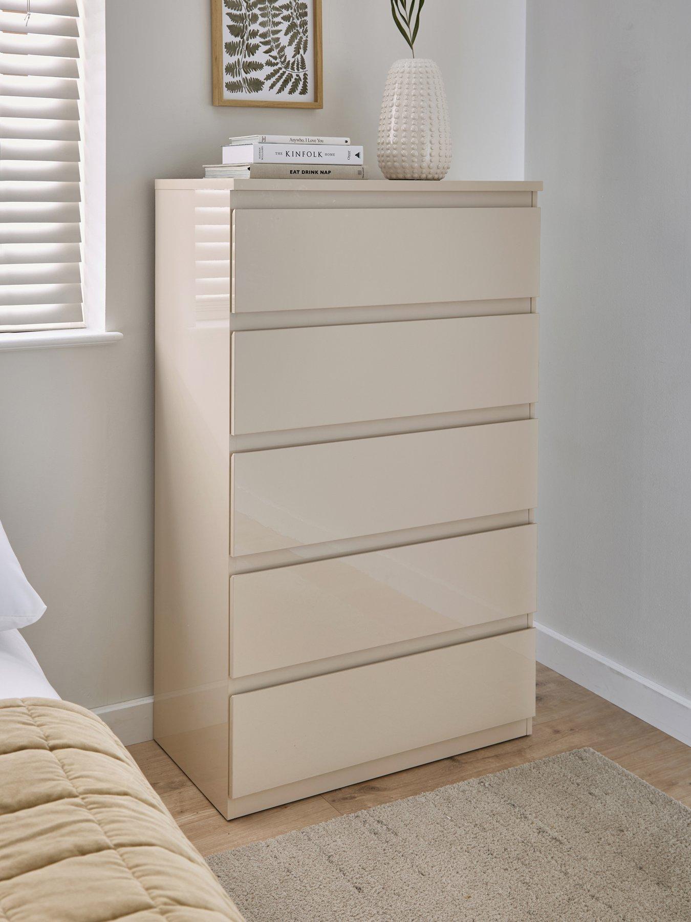The Very Collection Layton Gloss 5 Drawer Chest - Oatmeal - FSC ...