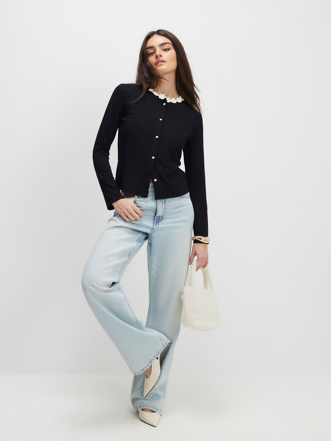 River Island Long Sleeve Tipped Flower Edge Top | Very Ireland