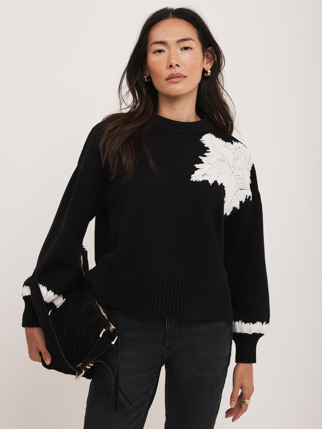 Mint Velvet Star Detail Crew Jumper - Black | Very Ireland
