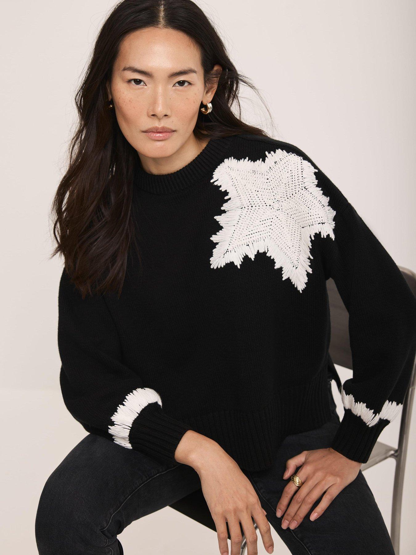 Mint Velvet Star Detail Crew Jumper - Black | Very Ireland