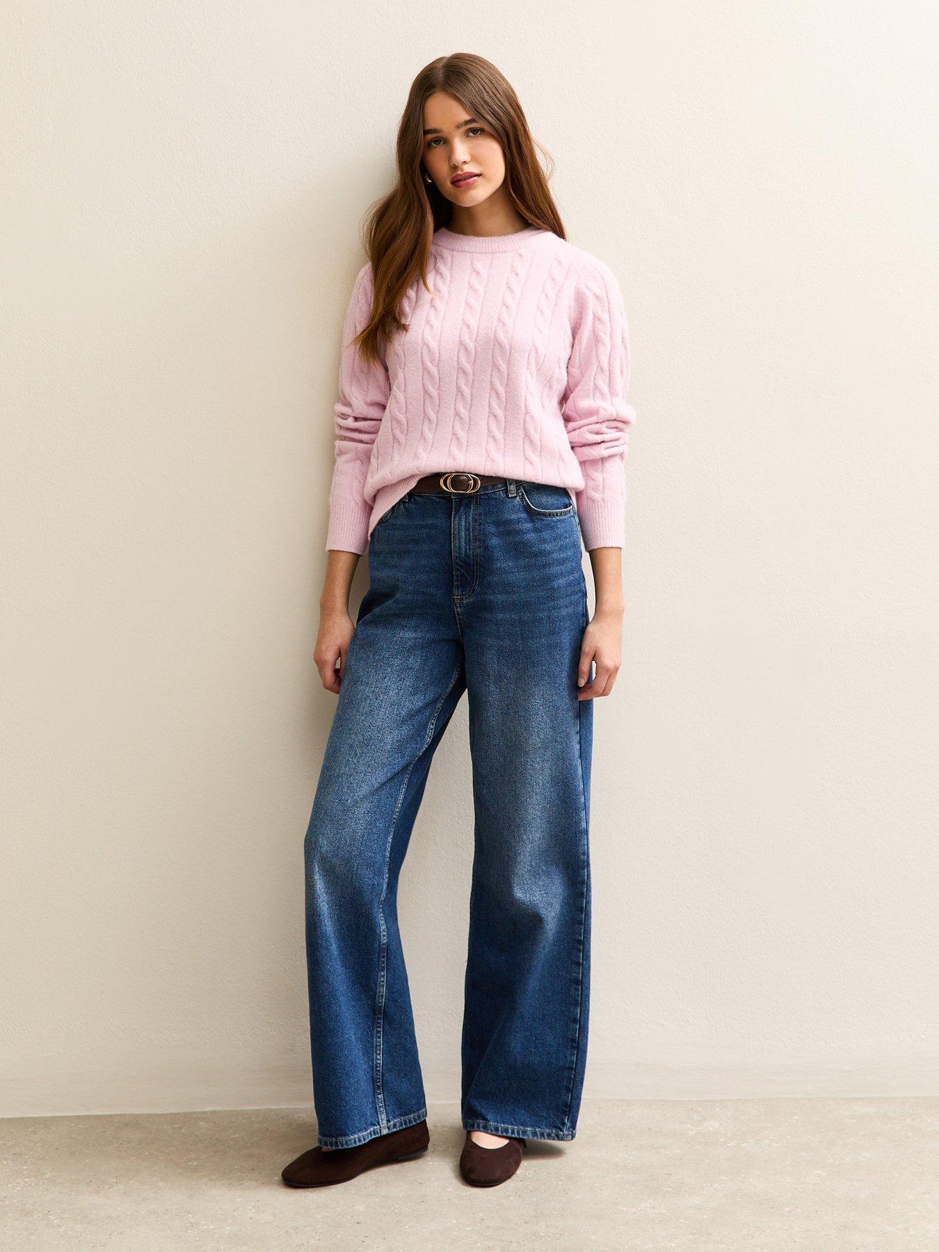 New Look Cable Knit Crew Neck Jumper - Light Pink | Very Ireland