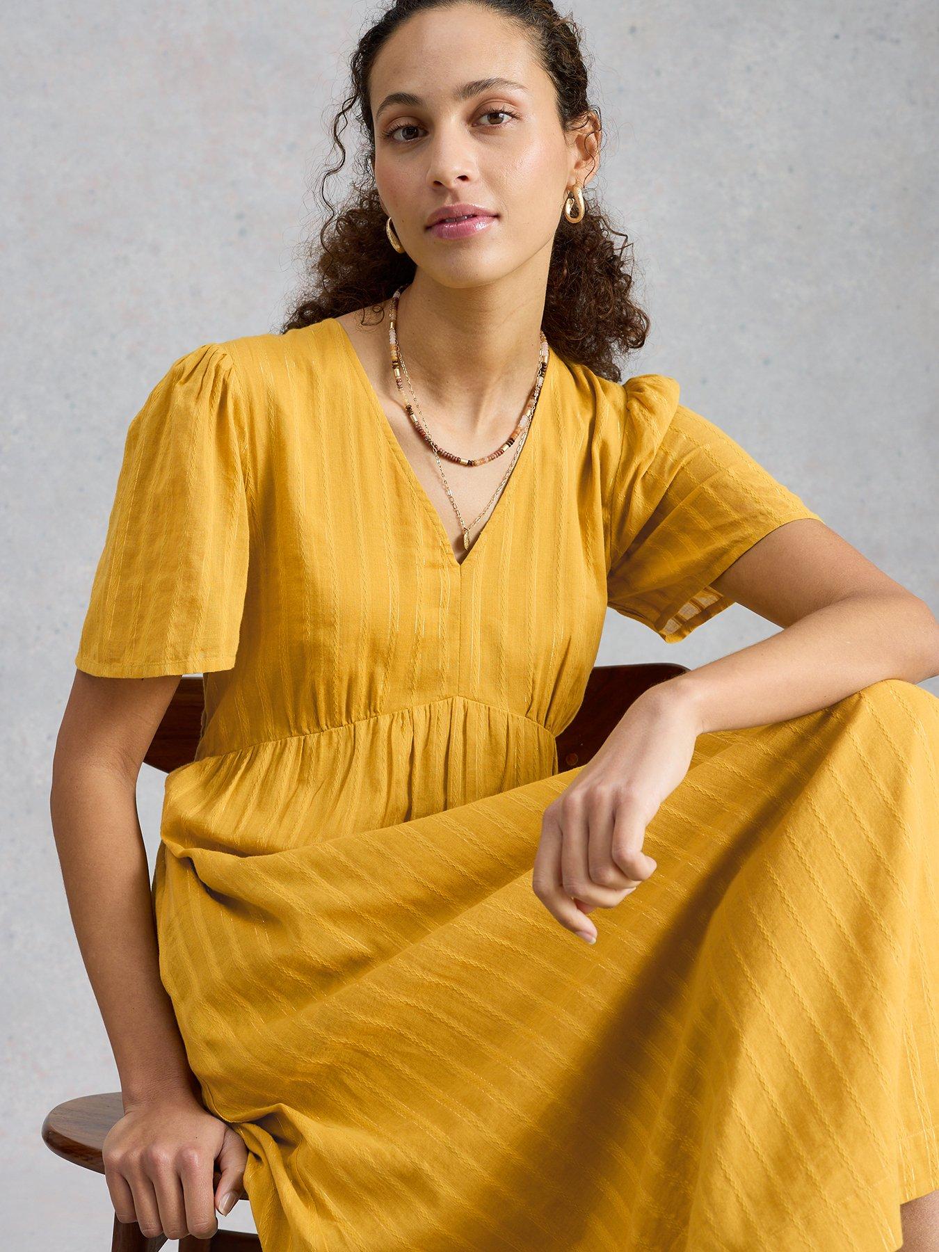 White Stuff Lucy Metallic Midi Dress - Yellow | Very Ireland