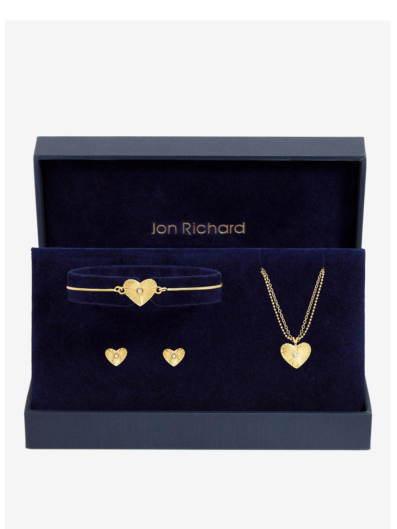 Jon Richard Jon Richard Gold Plated Diamond Cut Heart Set - Gift Box ...