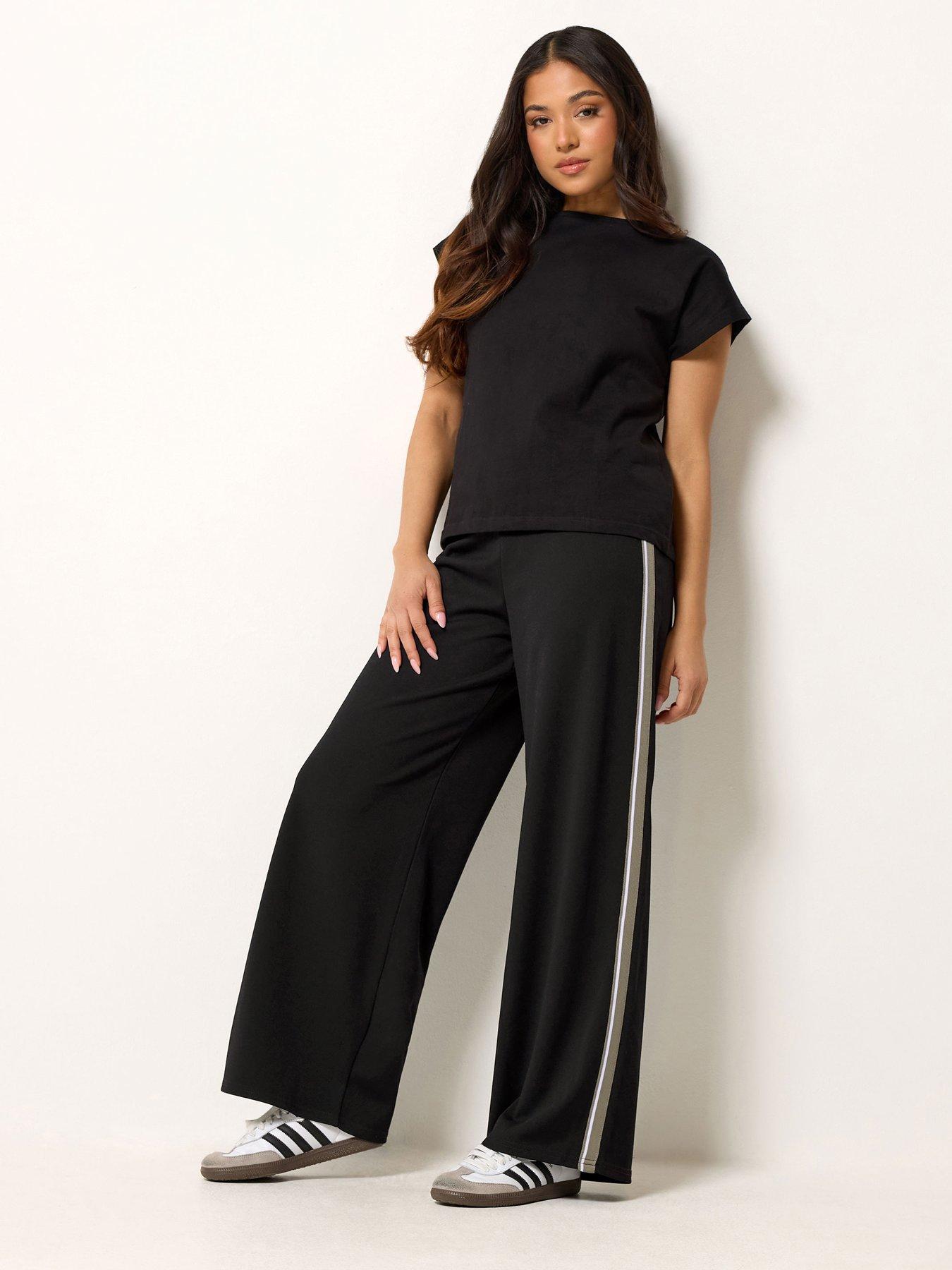 PixieGirl Petite Side Stripe Wide Leg Trousers - Black | Very Ireland
